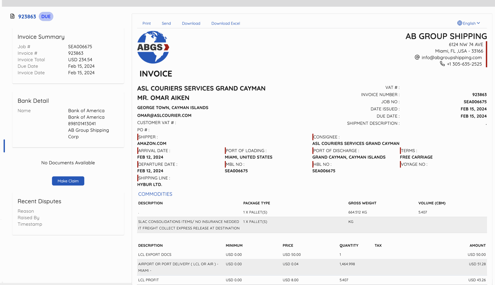 Order Management | AB Group Shipping Corp